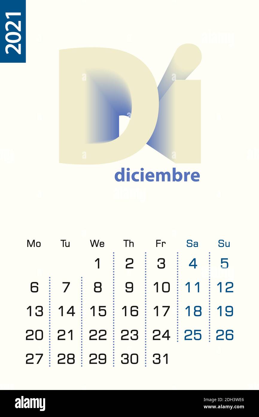 Minimalist calendar template for December 2021, vector calendar in ...