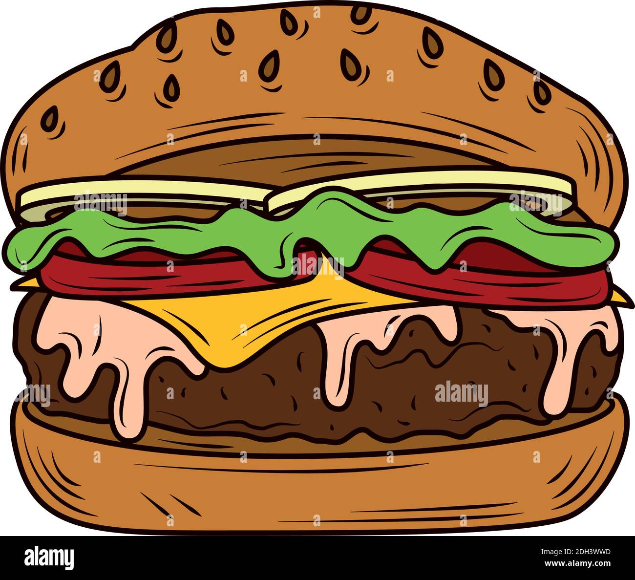 classic burger american with lettuce tomato onion cheese beef and sauce ...