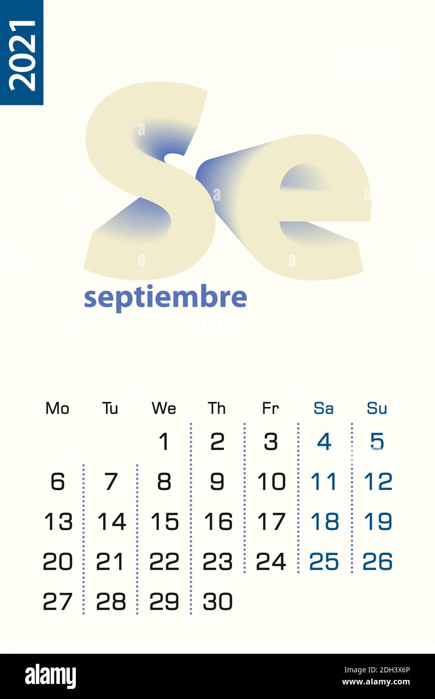 Minimalist calendar template for September 2021, vector calendar in ...