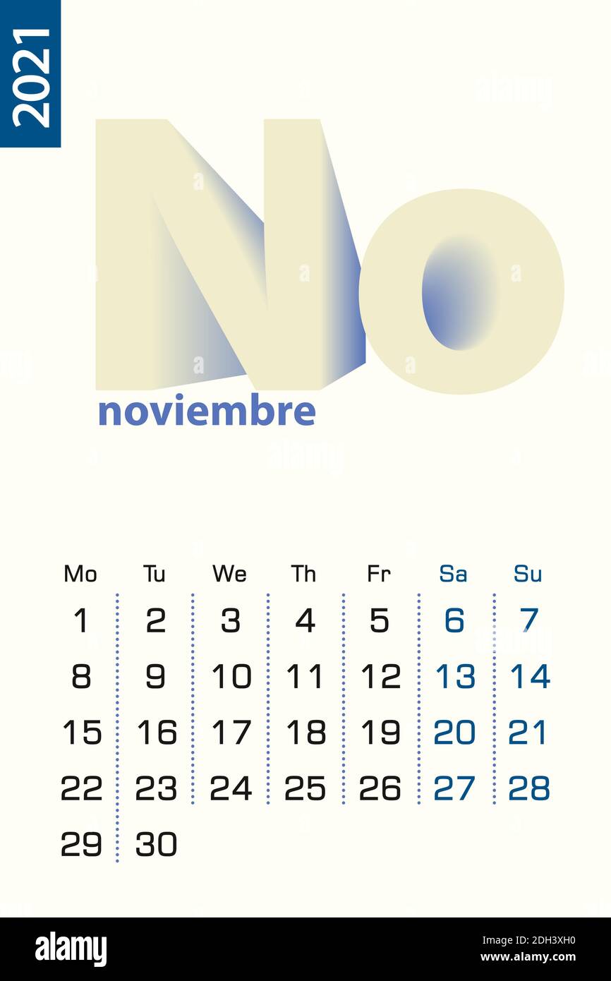 Minimalist calendar template for November 2021, vector calendar in ...