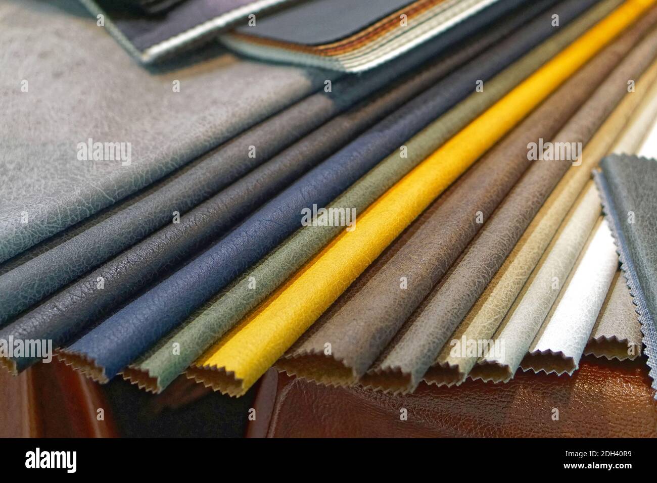 Leather and textile material samples for garment industry Stock Photo ...