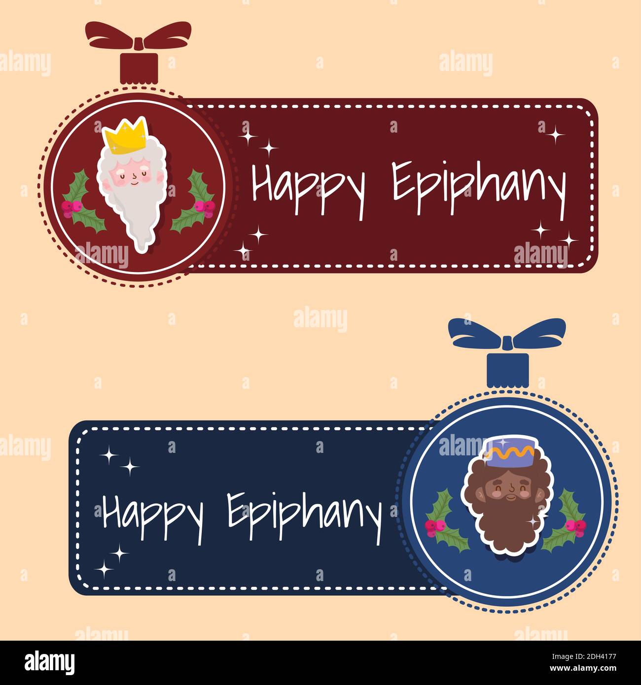 happy epiphany, wise kings men in ball decoration banner vector ...