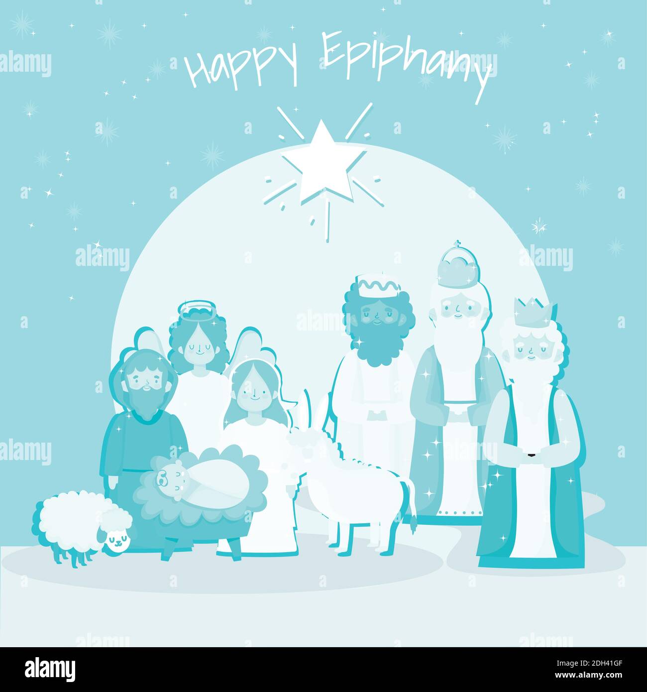 happy epiphany, mary joseph baby jesus three wise kings in silhouette ...