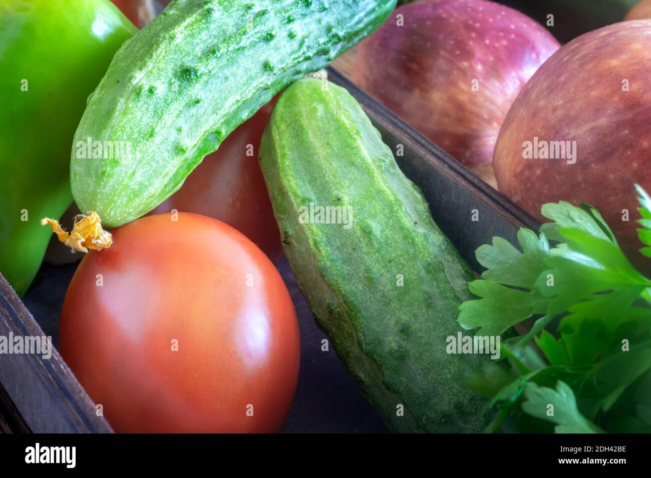 Fresh vegetables and fruits in a small box Stock Photo - Alamy
