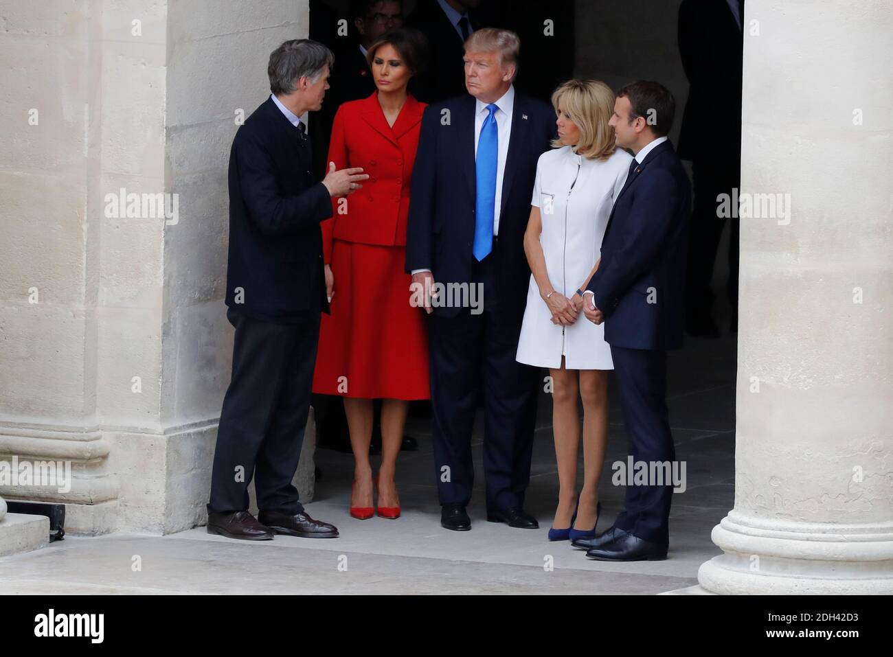 French President Emmanuel Macron greets US's President Donald Trump at ...