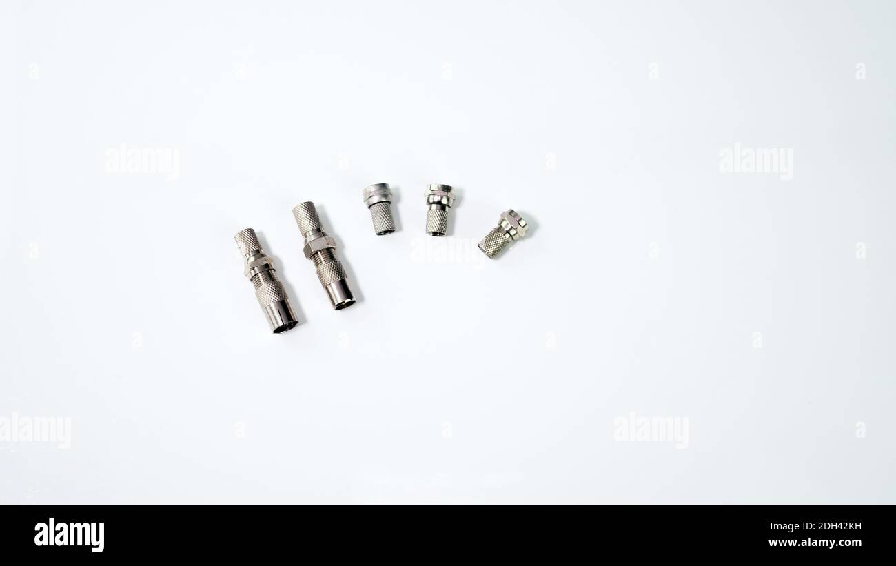 Adapters for a television antenna.On a white background.Top view Stock ...
