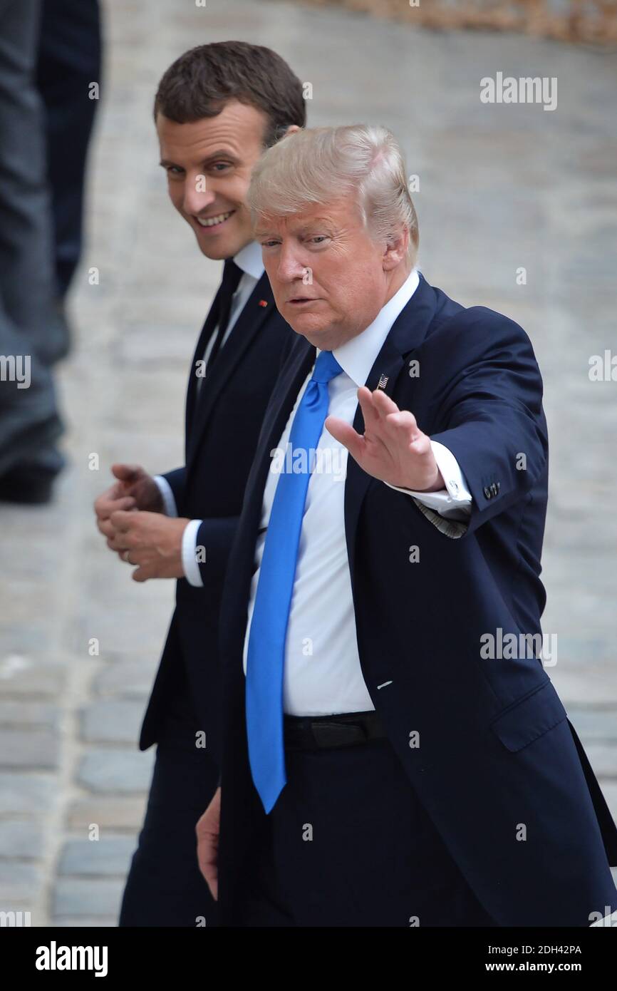 French President Emmanuel Macron welcomes US President Donald Trump at ...