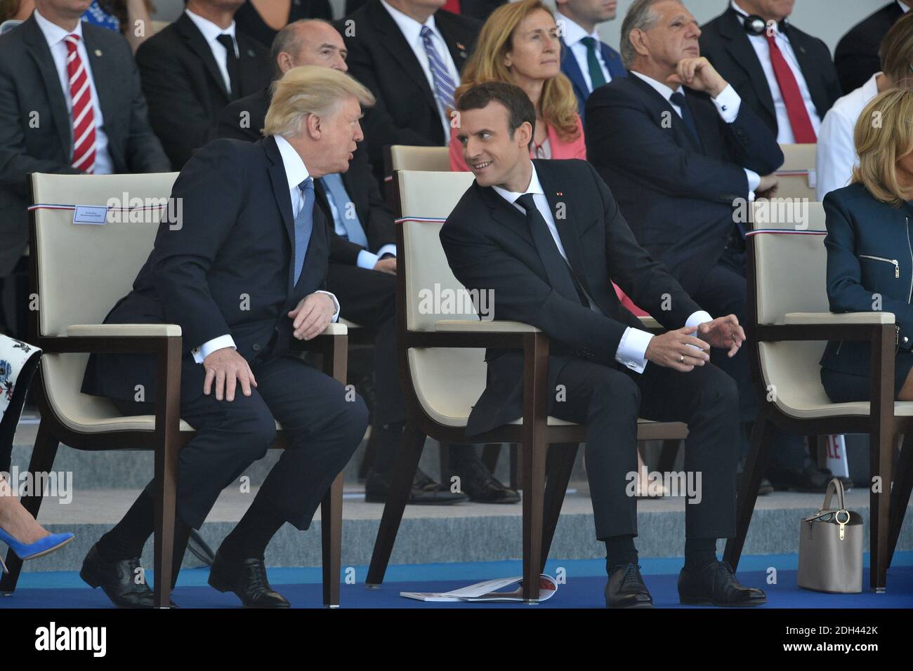 US President Donald Trump and French President Emmanuel Macron attend ...