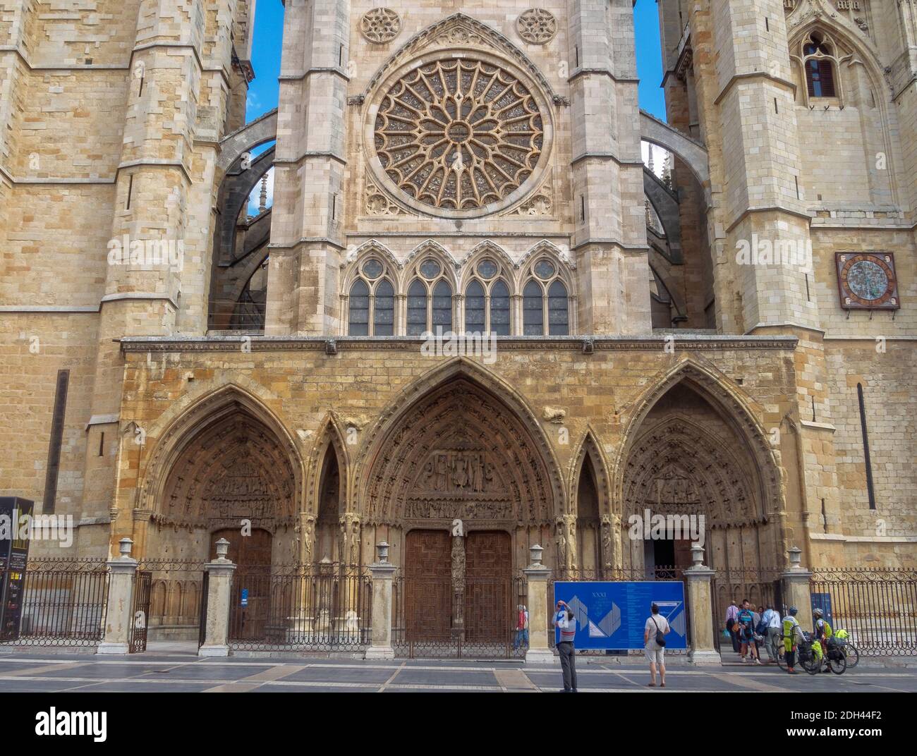 The three portals and the large central rose window of the Santa Maria ...