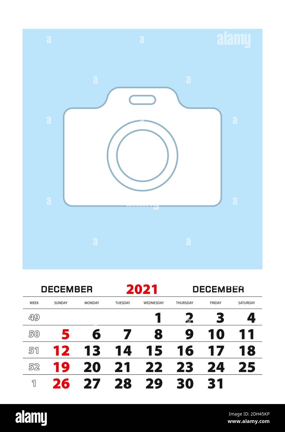 December 2021 calendar planner A3 size with place for your photo ...