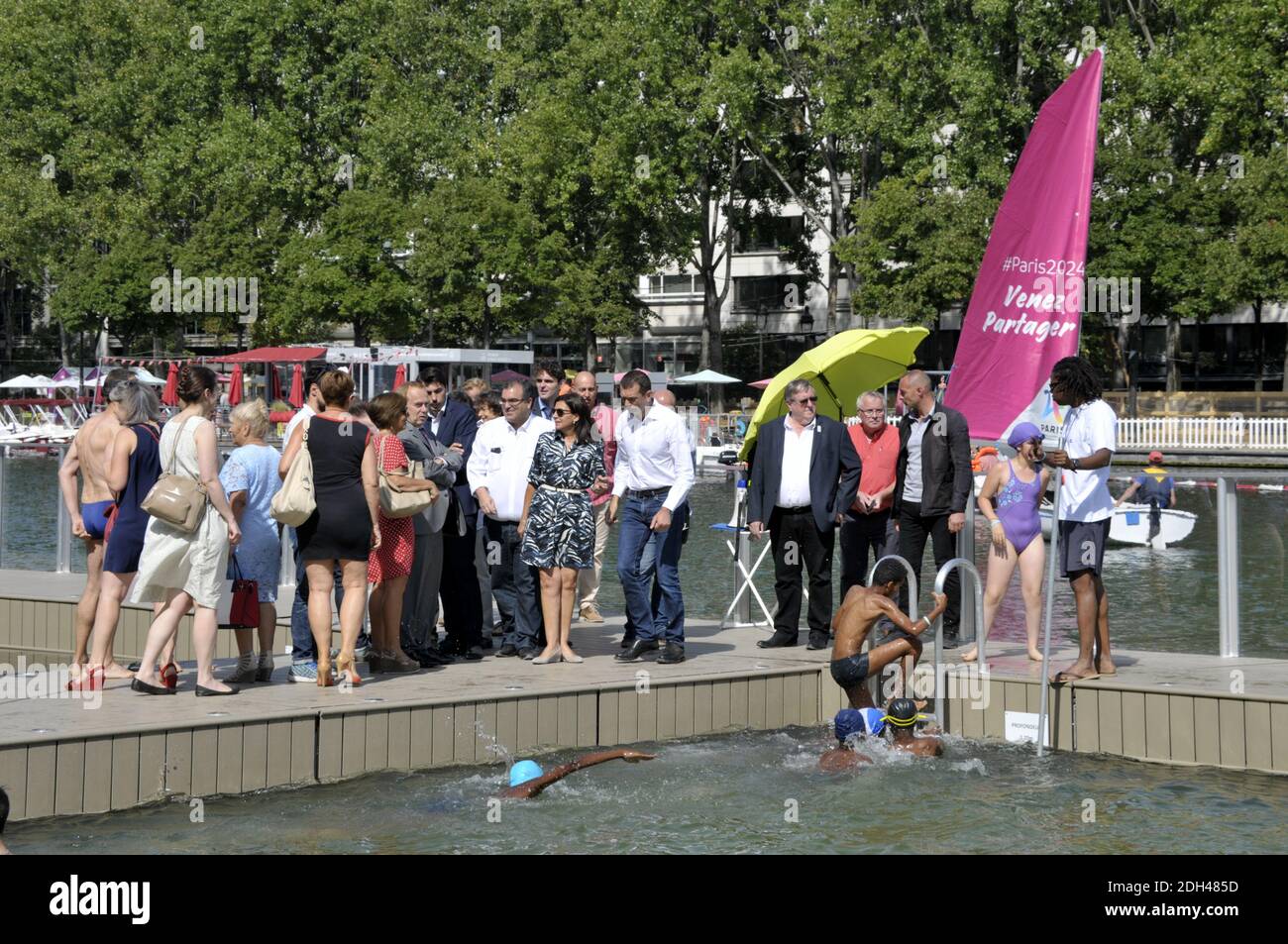 Paris Mayor Anne Hidalgo attends the inauguration of the three swimming ...