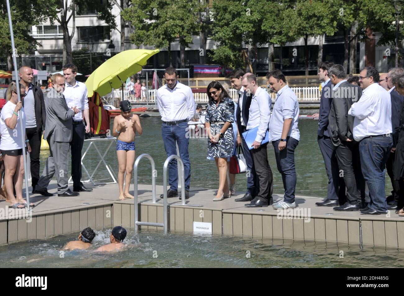 Paris Mayor Anne Hidalgo attends the inauguration of the three swimming ...