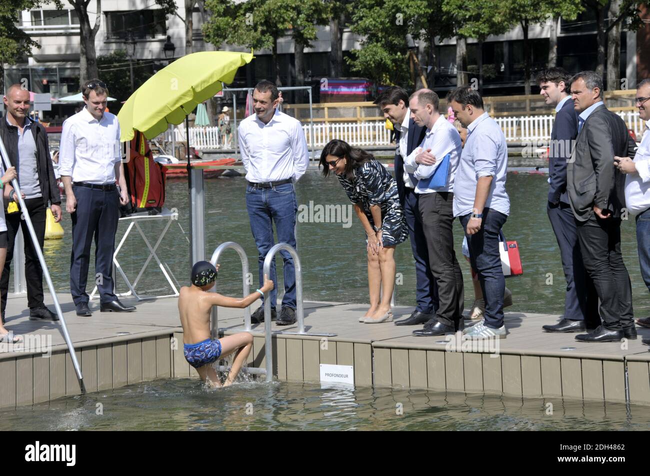Paris Mayor Anne Hidalgo attends the inauguration of the three swimming ...