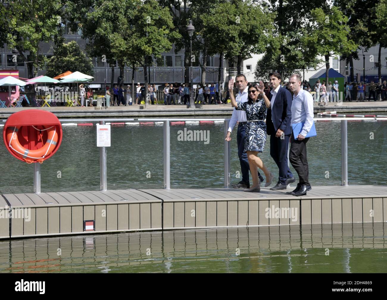 Paris Mayor Anne Hidalgo attends the inauguration of the three swimming ...