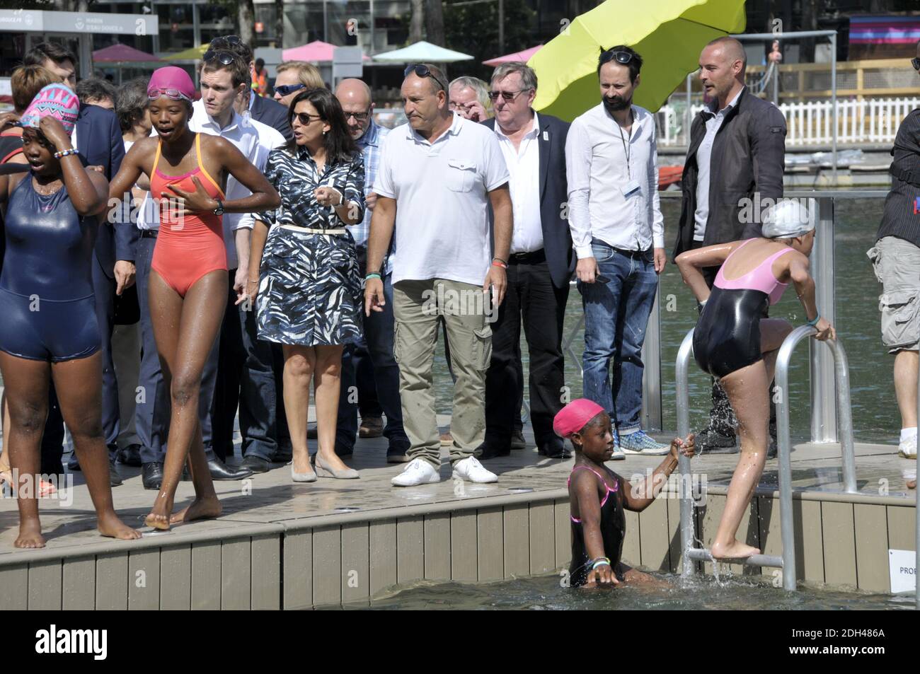 Paris Mayor Anne Hidalgo attends the inauguration of the three swimming ...