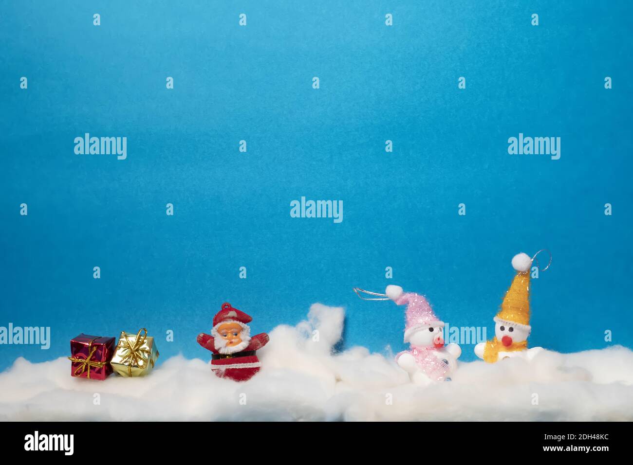 A collage of the Santa in the snowy forest with snowmen traveling to ...