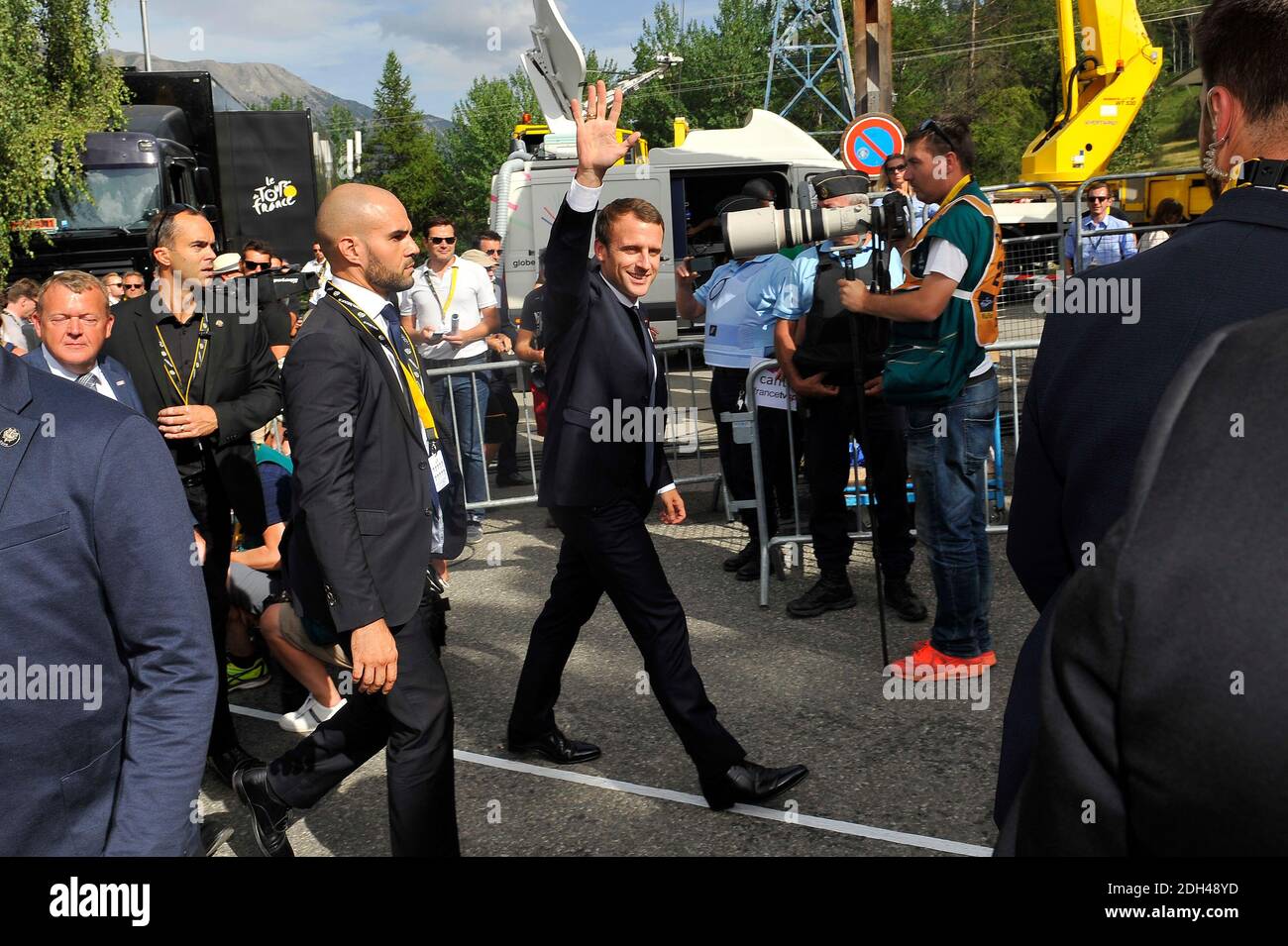 French president Emmanuel MACRON waves the crowd during the seventeenth ...