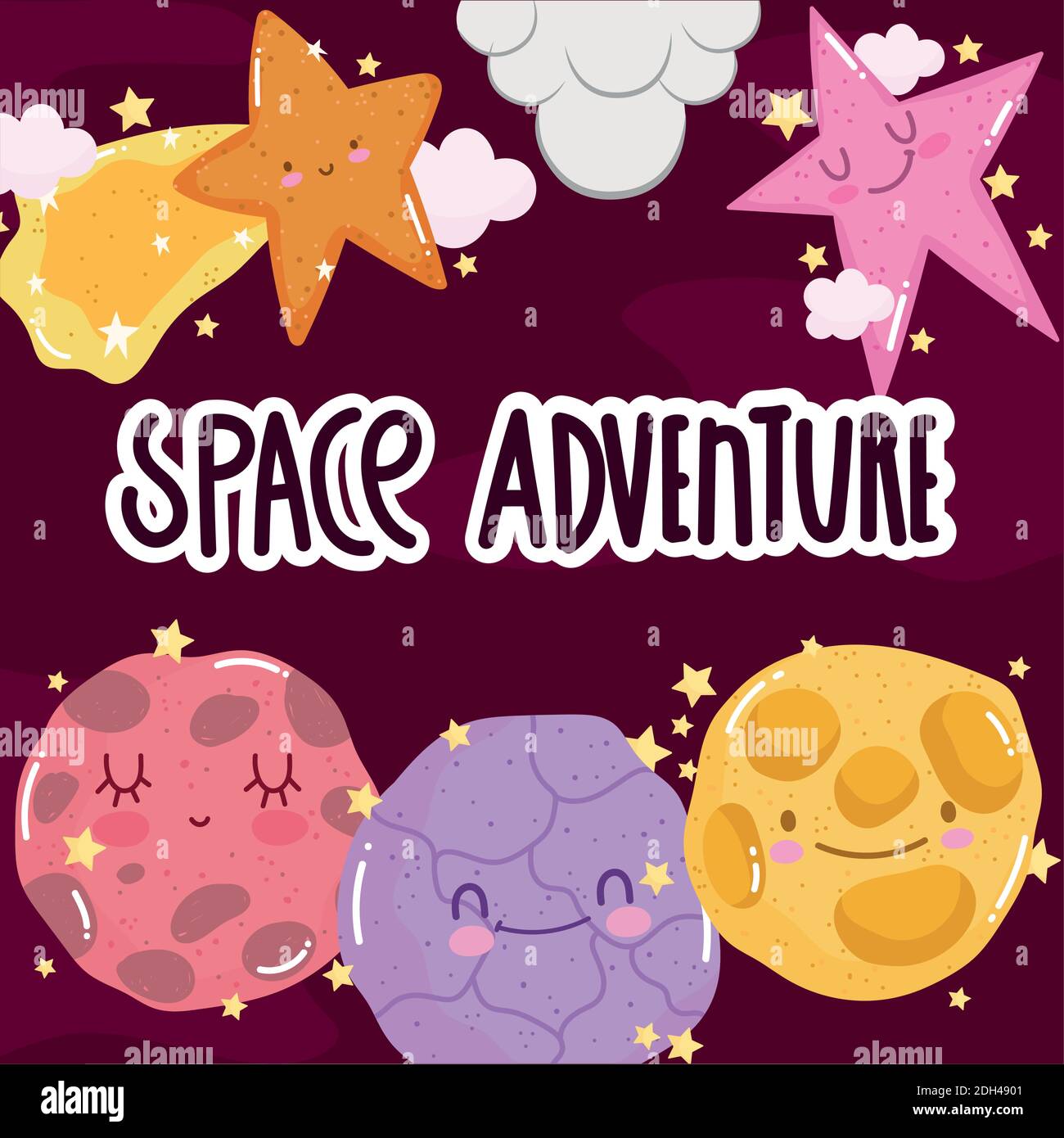 space adventure galaxy planets sun shooting star and clouds cute ...