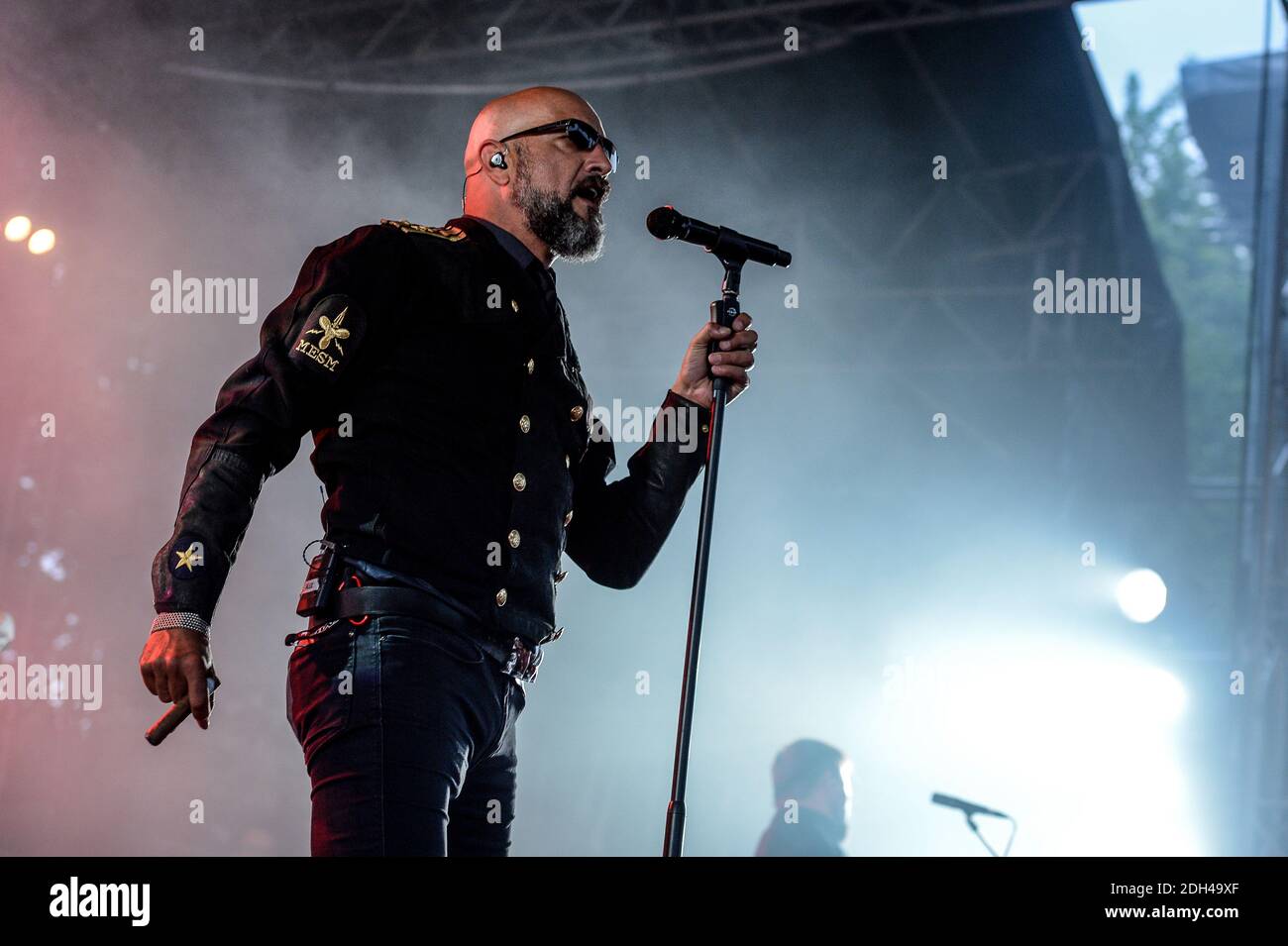 Eisbrecher performing live on stage at Amphi Festival, in Cologne ...