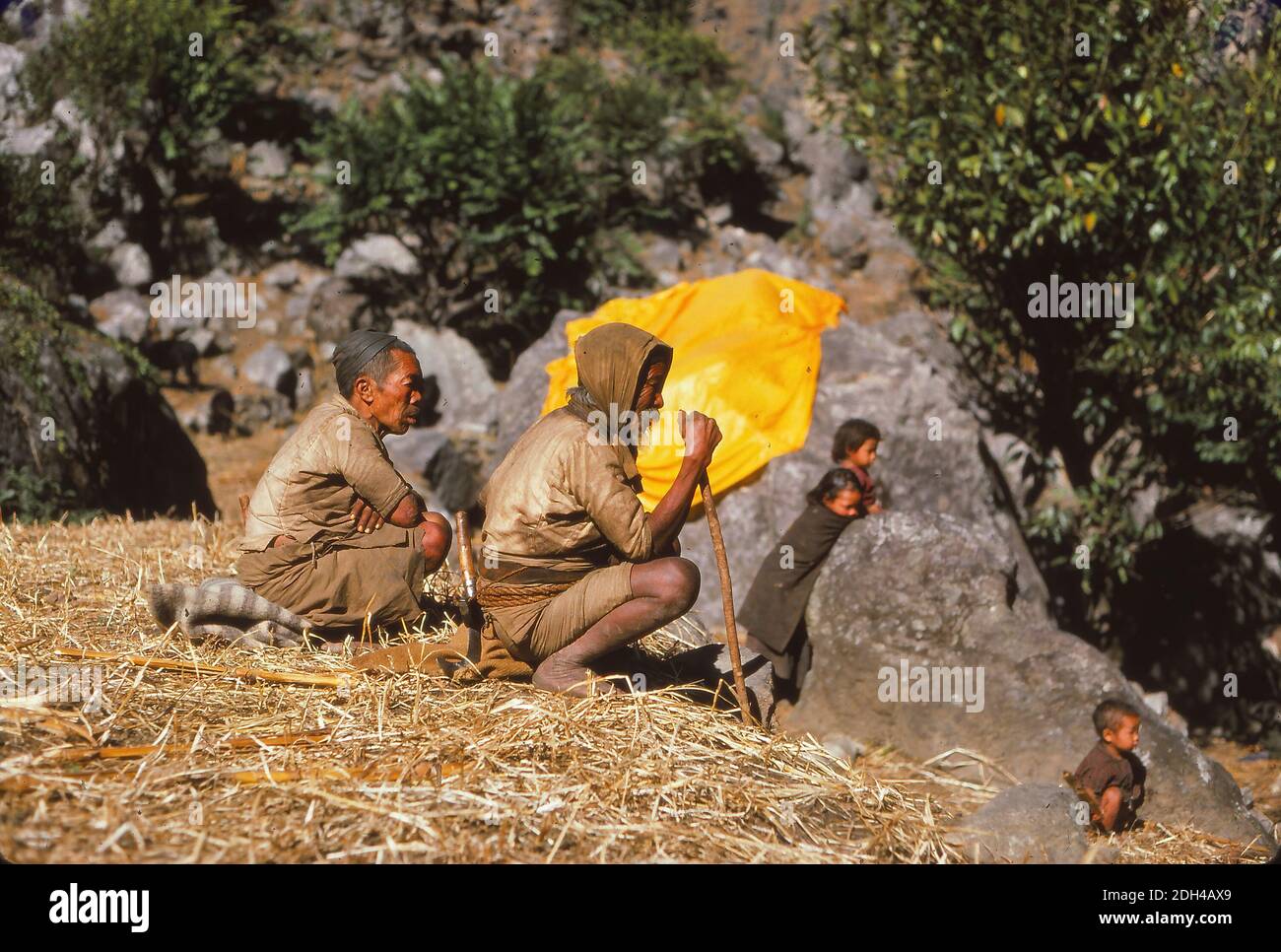 KATHMANDU, NEPAL - DEC 21, 1977 - Nepalese farmers rest after the ...