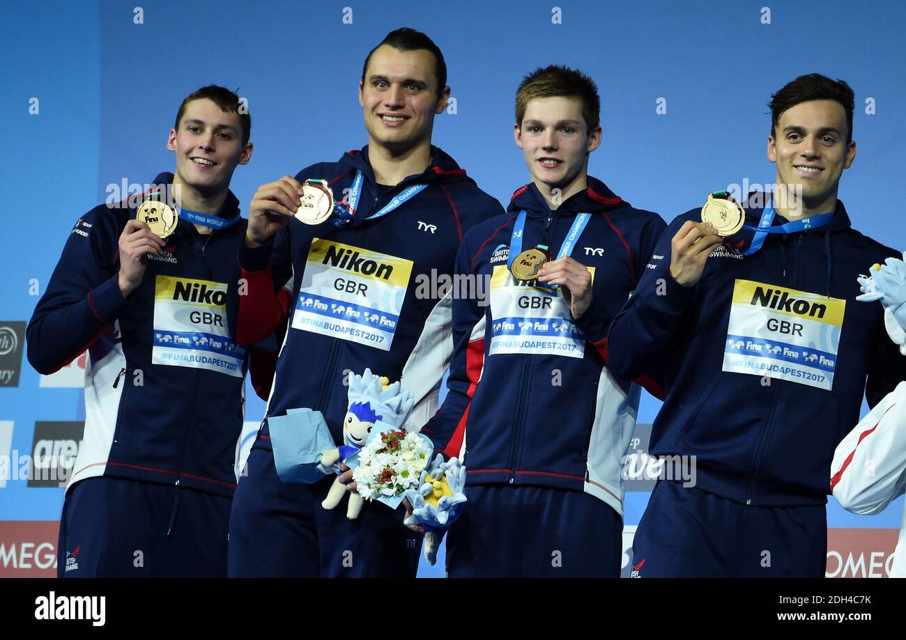 The British team who won the 4x200 free goldStephen Milne, Nicholas ...