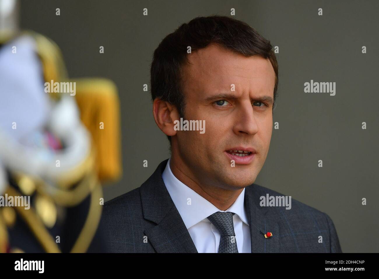 French President Emmanuel Macron is seen before a meeting with Swedish ...