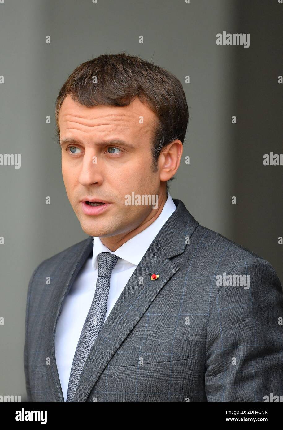 French President Emmanuel Macron is seen before a meeting with Swedish ...