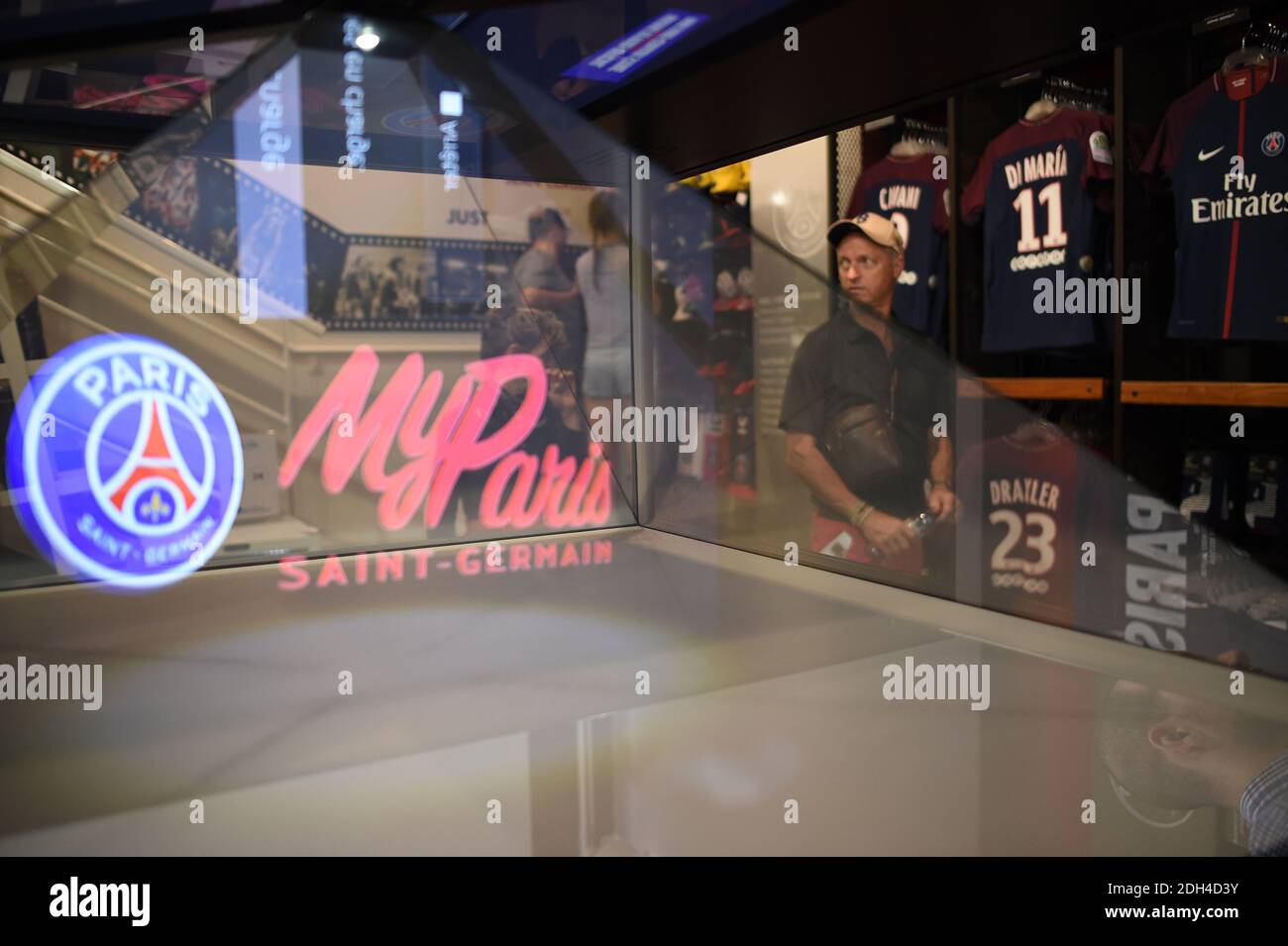 PSG's logo is seen on the window of the Paris Saint-Germain football ...