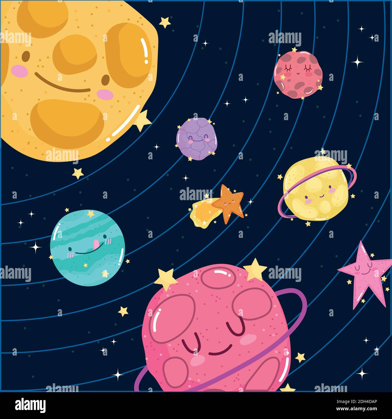 space solar system planets sun star galaxy adventure cute cartoon ...