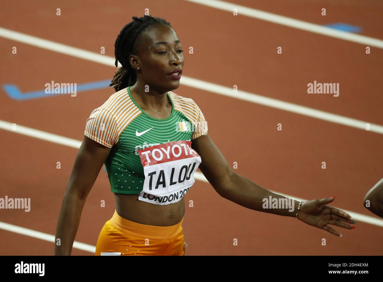 Ivory Coast's Marie-Josee Ta-Lou won her semi-final of the 200 meters ...