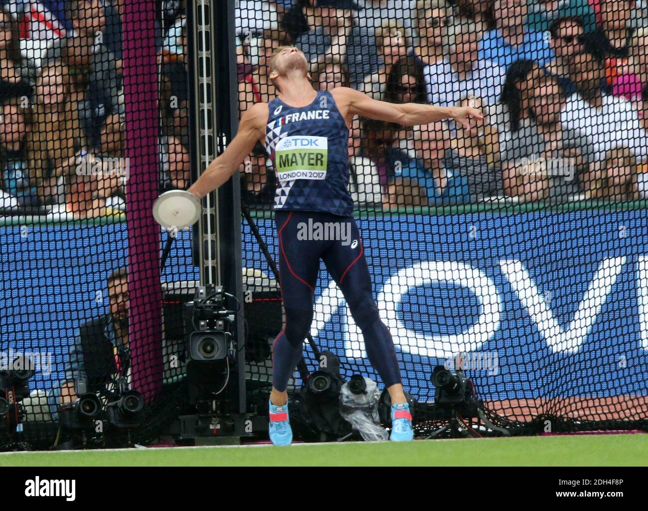 Kevin Mayer of France in the Decathlon discus throw during day nine of ...