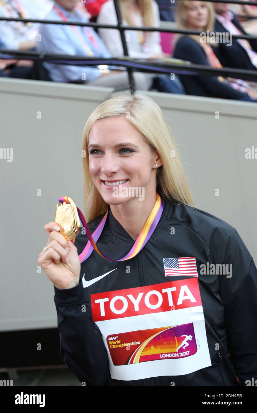 Emma Coburn of the USA gold in the 3000 steeplechase during the day ...