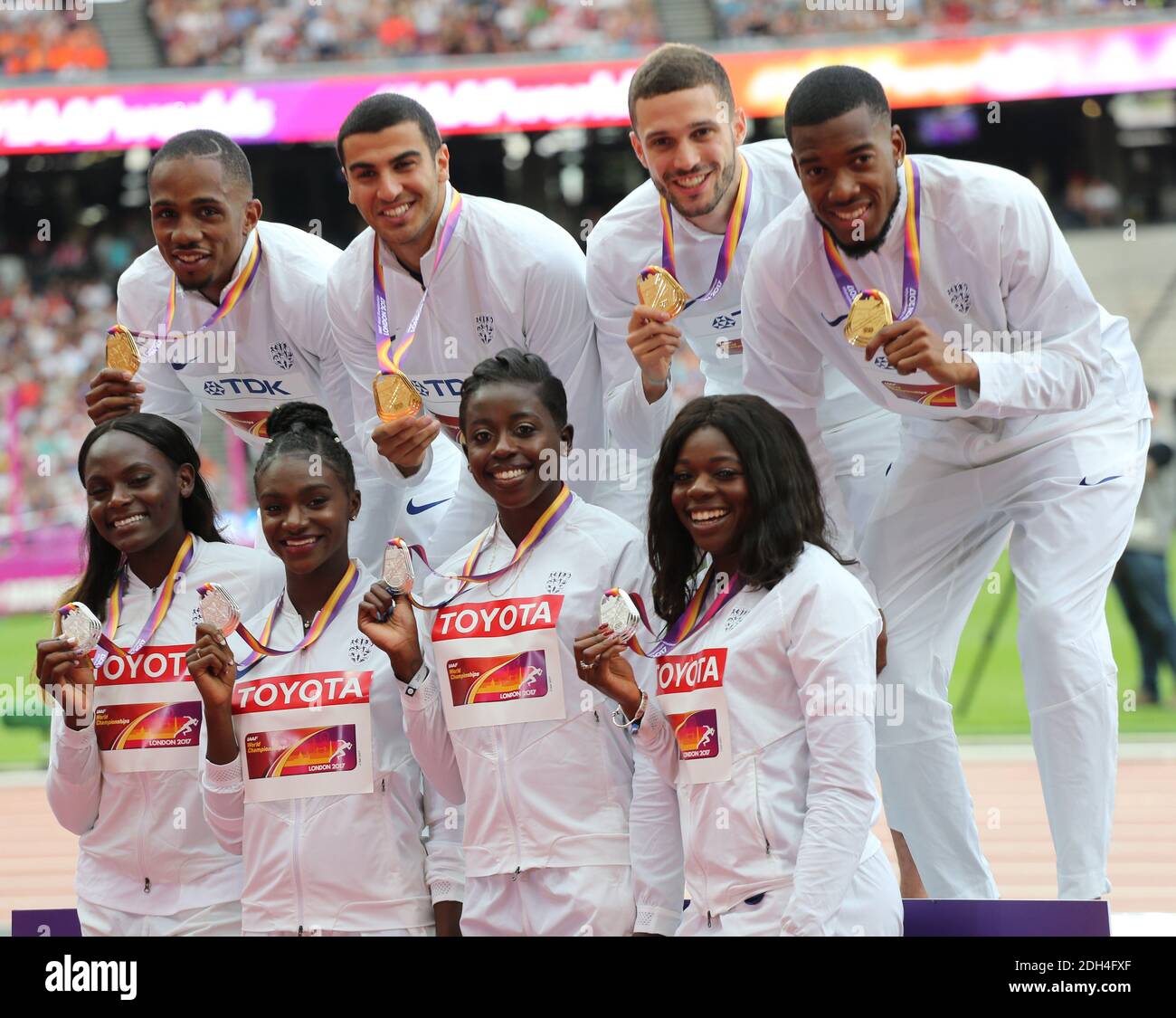 On top the men´s 4x100 team who won the gold in the 4x100 relay and ...