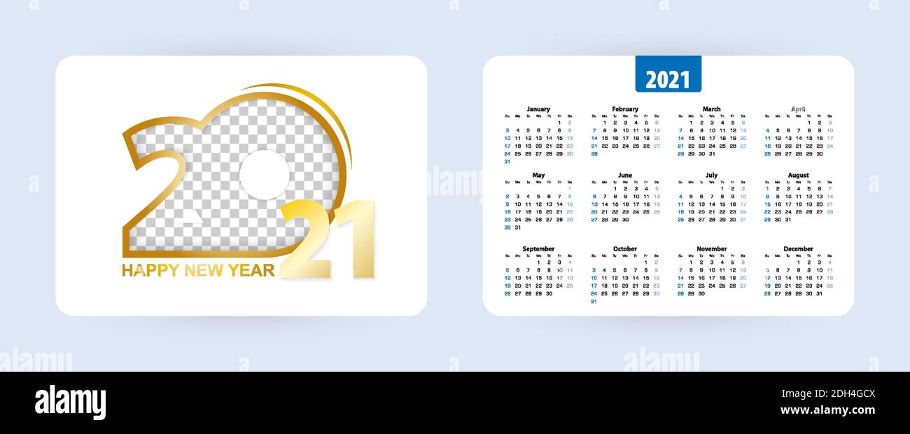 Pocket calendar 2021, week starts on Sunday. Vector illustration Stock ...