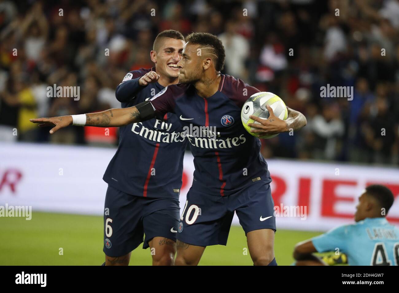 PSG's Neymar celebrates after scoring the 1-1 goal during the French ...
