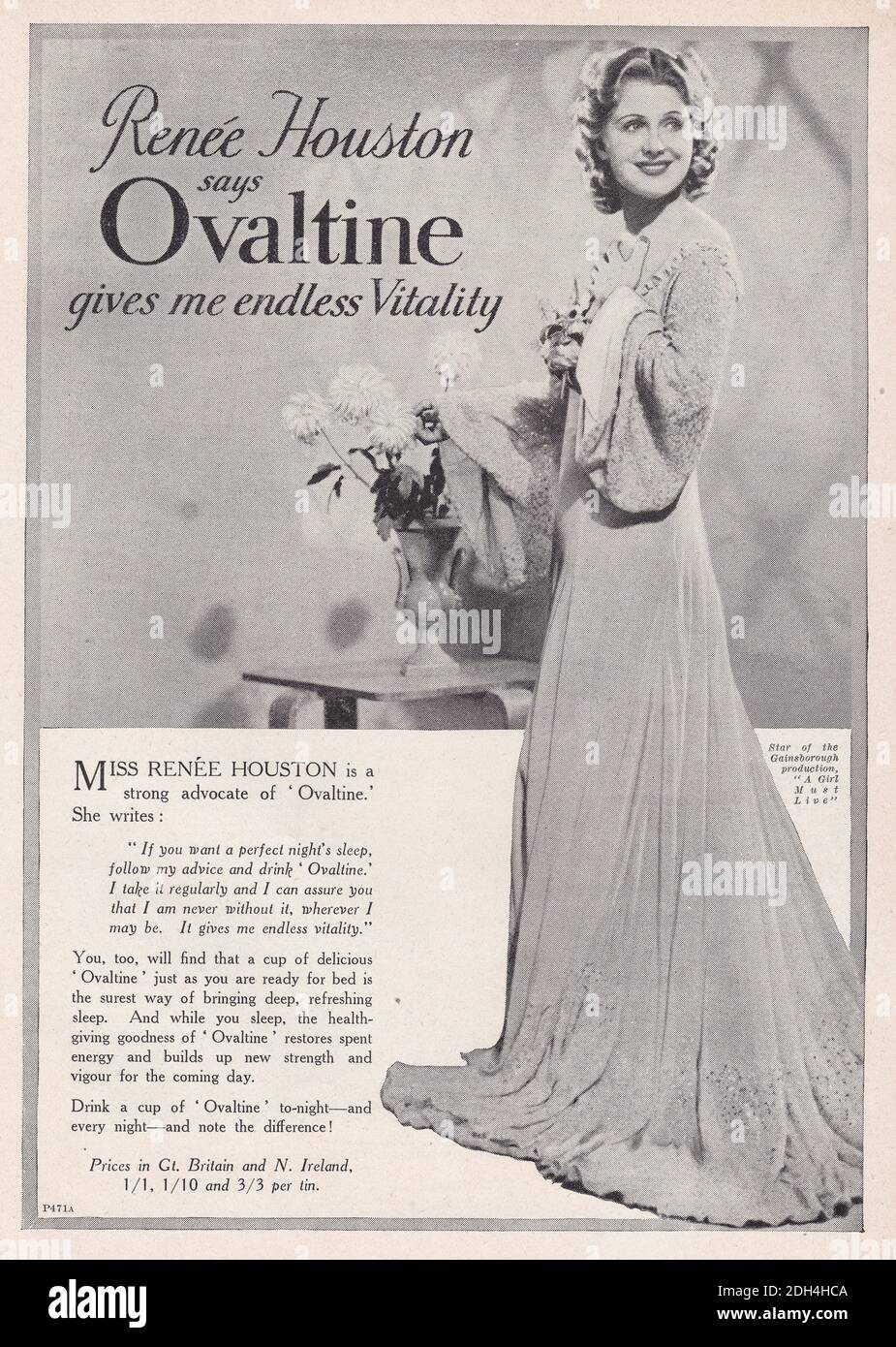Vintage 1939 advert of Renee Houston advertising Ovaltine Stock Photo ...