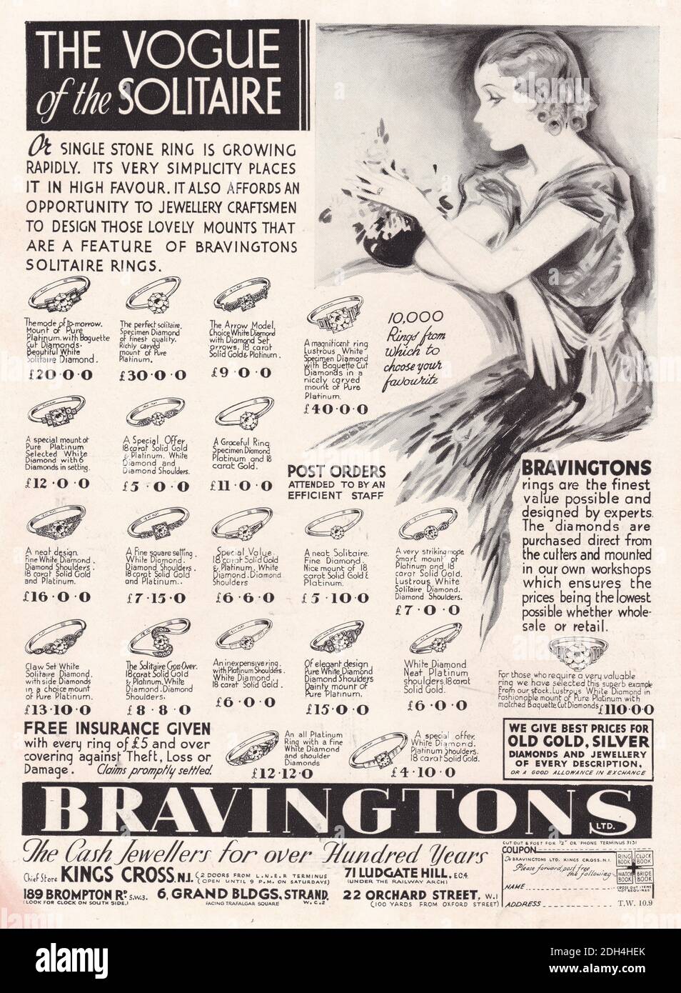 Vintage 1939 advert for Bravingtons - advertising Solitaire rings Stock ...