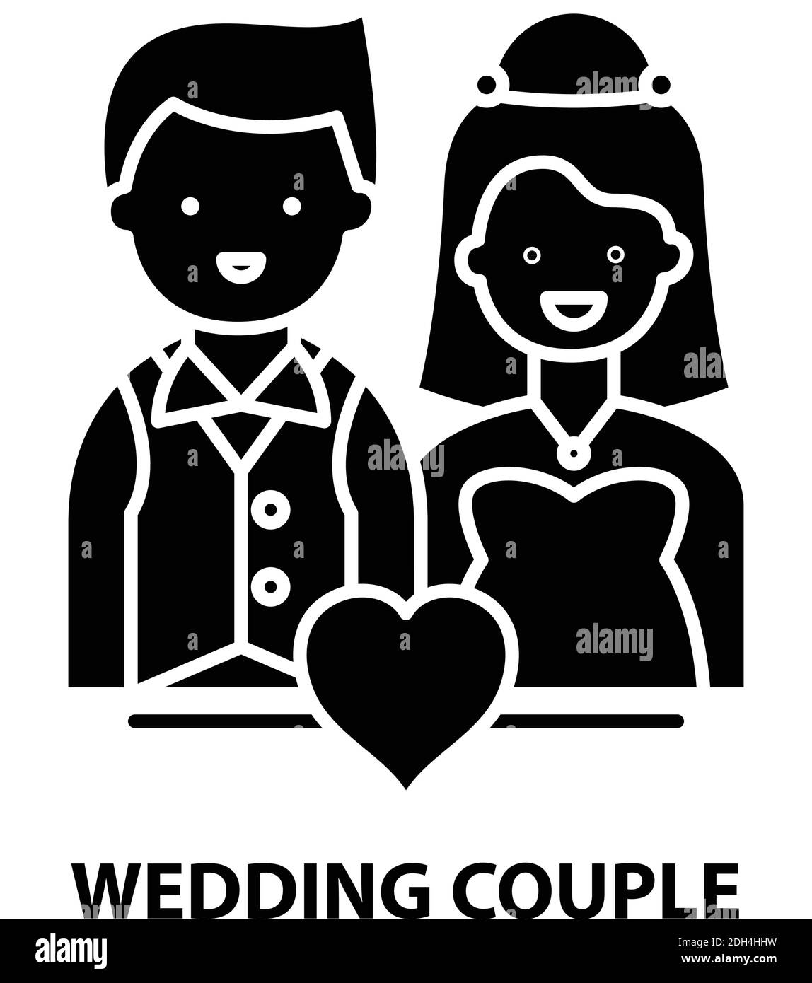 wedding couple icon, black vector sign with editable strokes, concept ...
