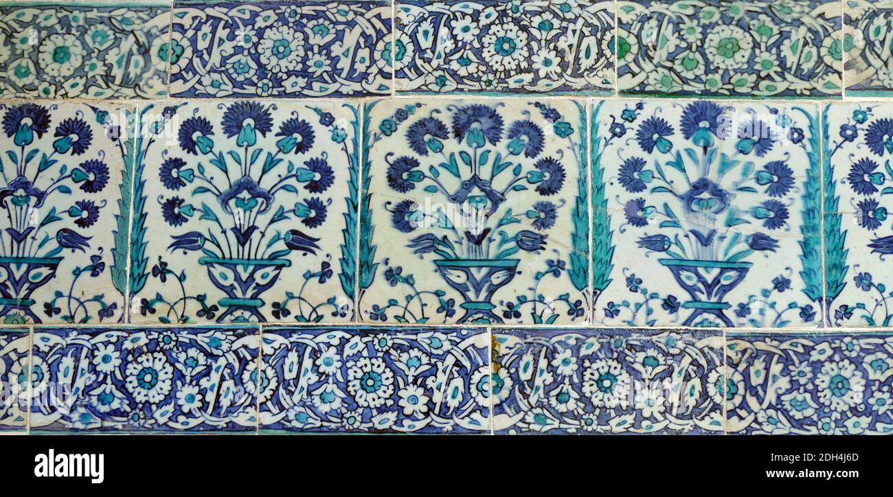 Iznik lapis tiles with flower pattern on a wall in the Harem in Topkapi ...