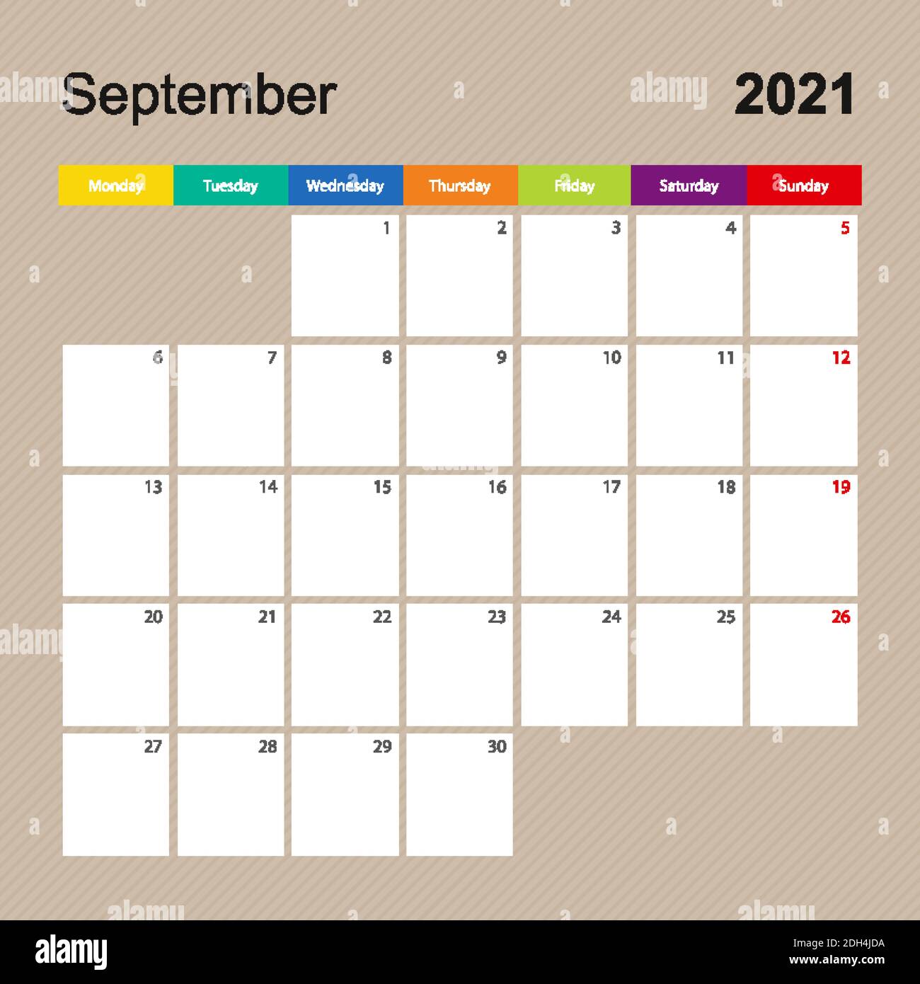 Сalendar page for September 2021, wall planner with colorful design ...