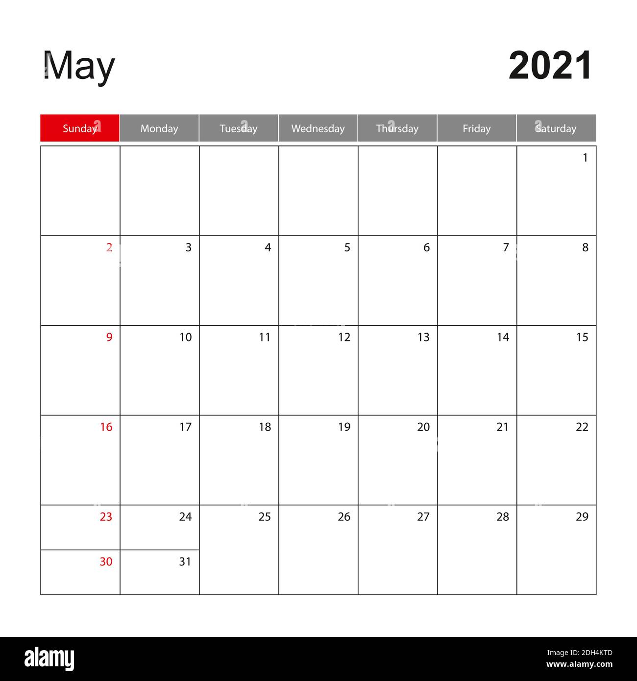 Wall calendar template for May 2021. Holiday and event planner, week ...