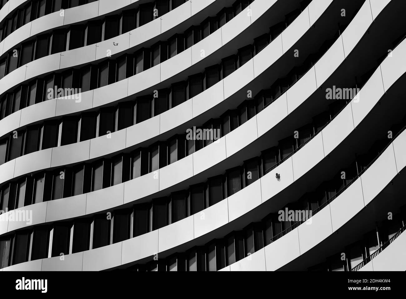 Black and white tone, detail of exterior curvature facade with contrast ...