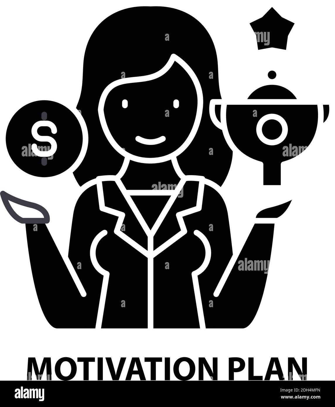 motivation plan icon, black vector sign with editable strokes, concept ...