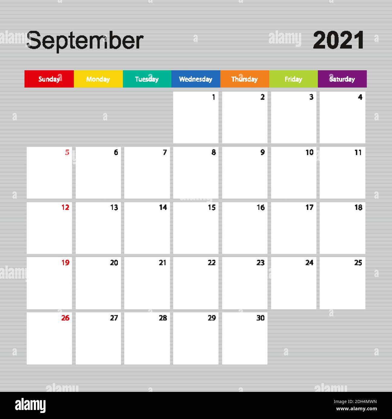 Сalendar page for September 2021, wall planner with colorful design ...