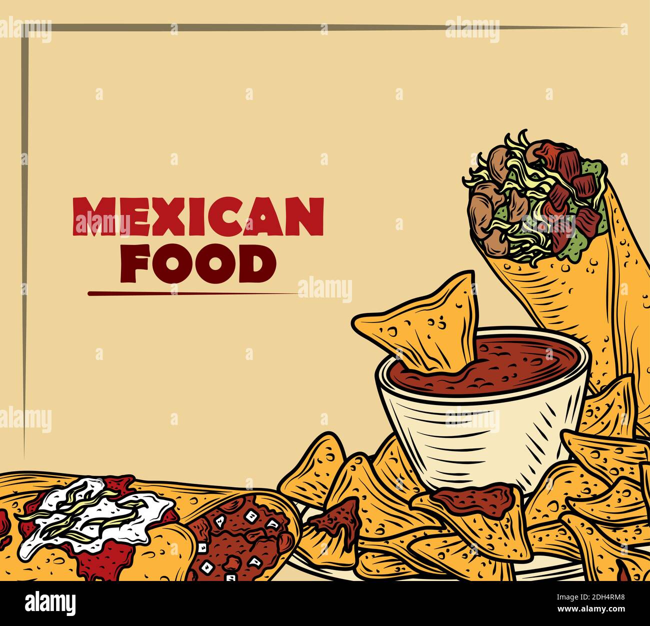 mexican food traditional menu with enchilada burrito tacos, vintage ...