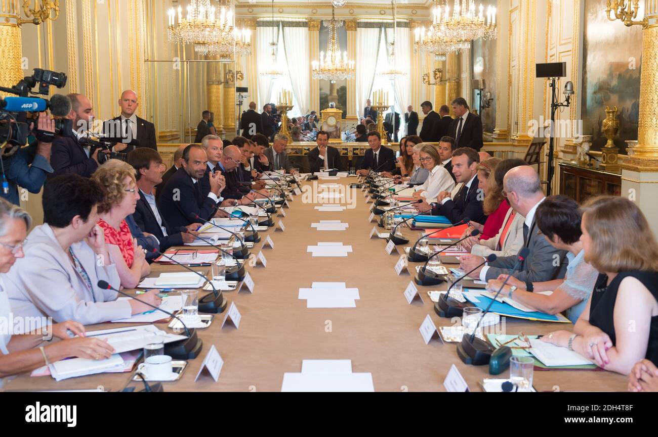 French government head Edouard Philippe and Macron are seen during a ...