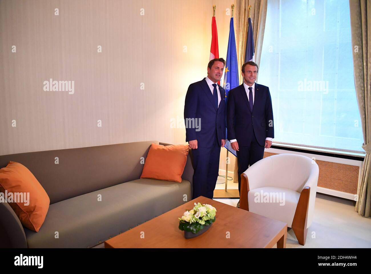 French President Emmanuel Macron during a meeting with Luxembourg Prime ...