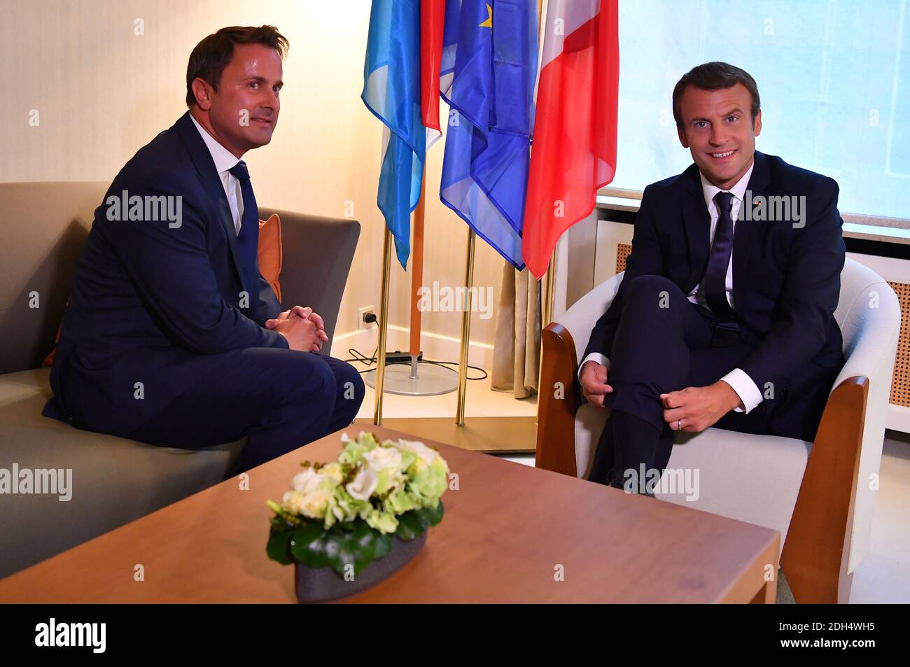 French President Emmanuel Macron during a meeting with Luxembourg Prime ...