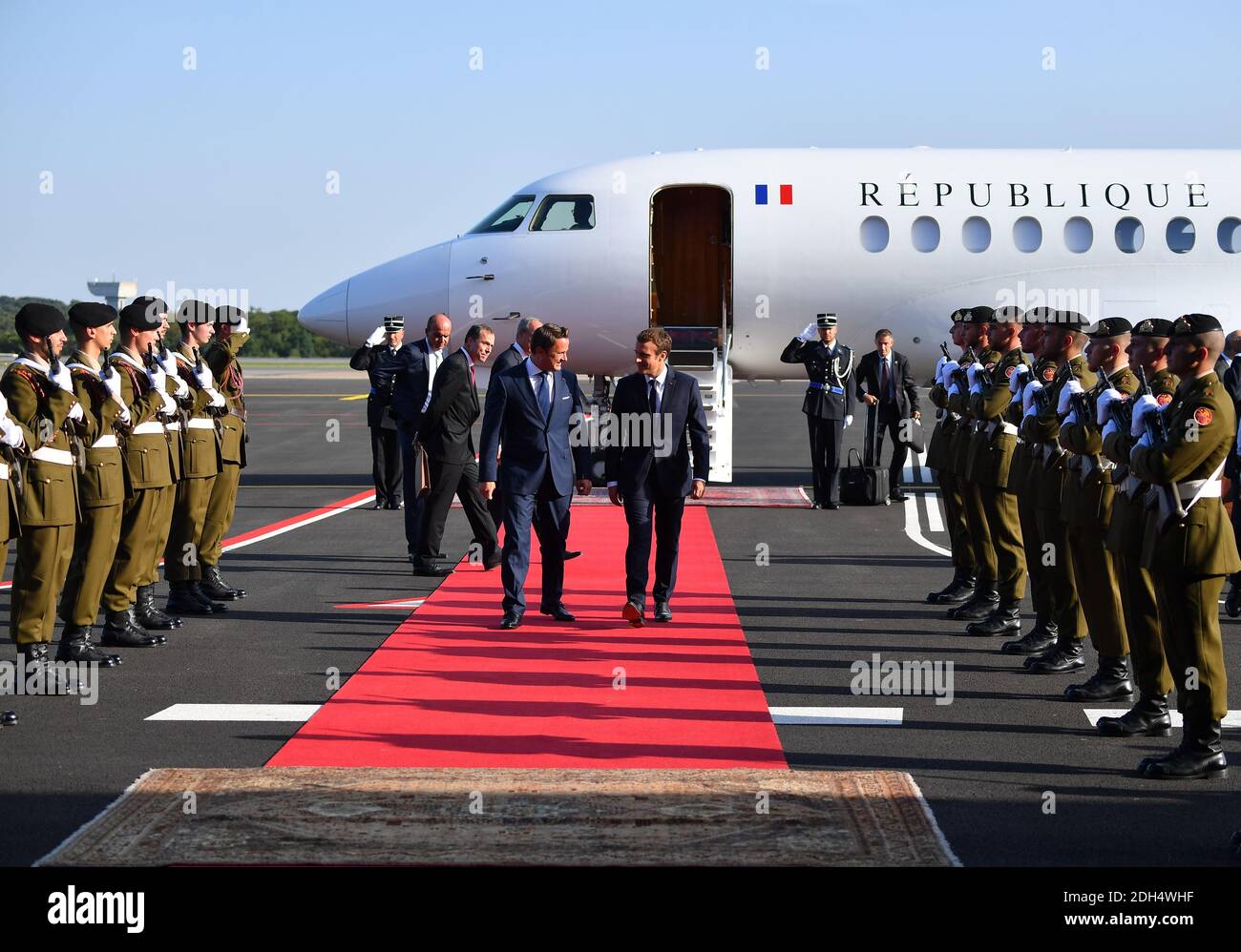 French President Emmanuel Macron upon their arrival at Luxembourg ...