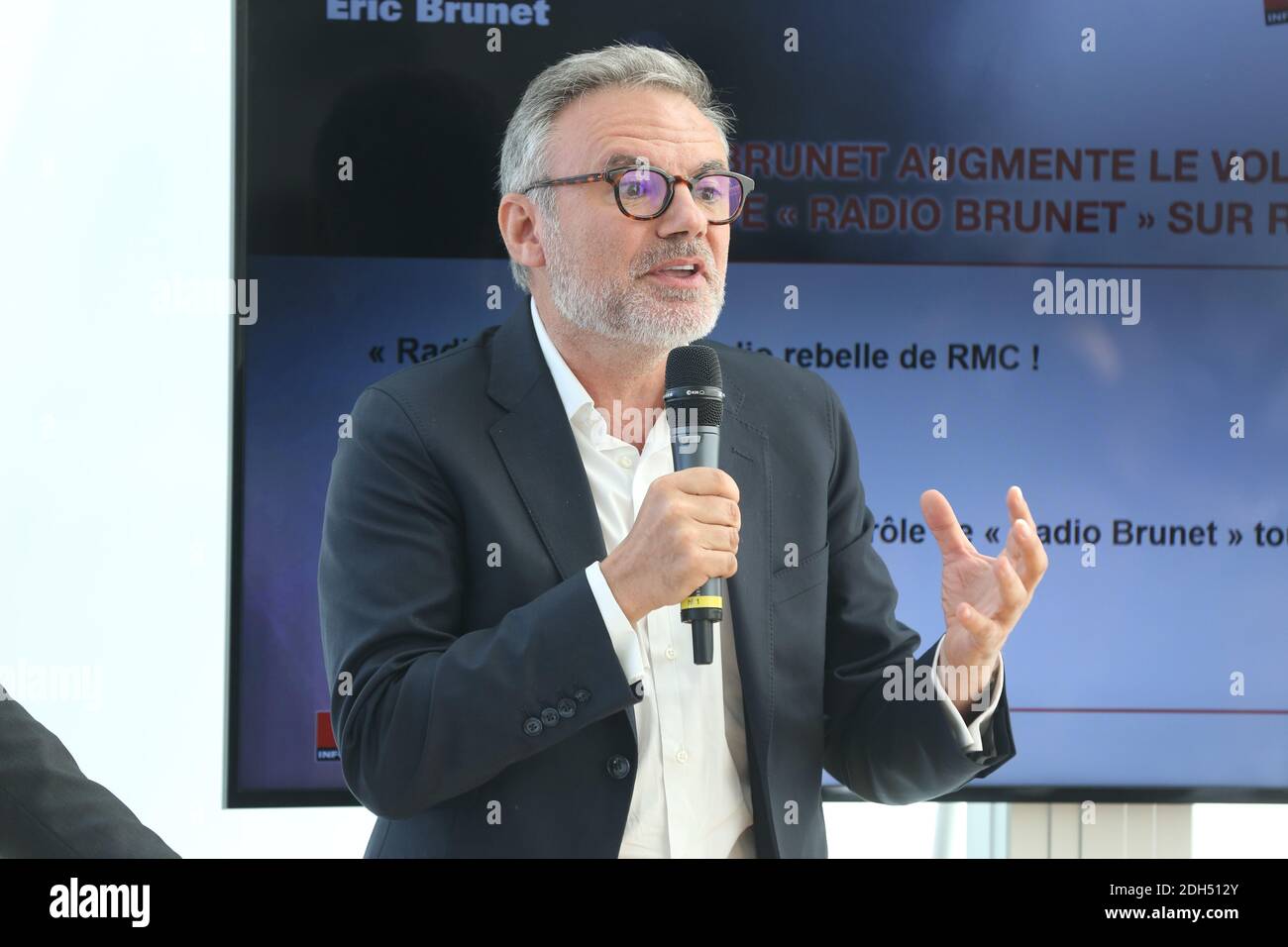 Eric Brunet attending the annual press conference of RMC, in Paris ...